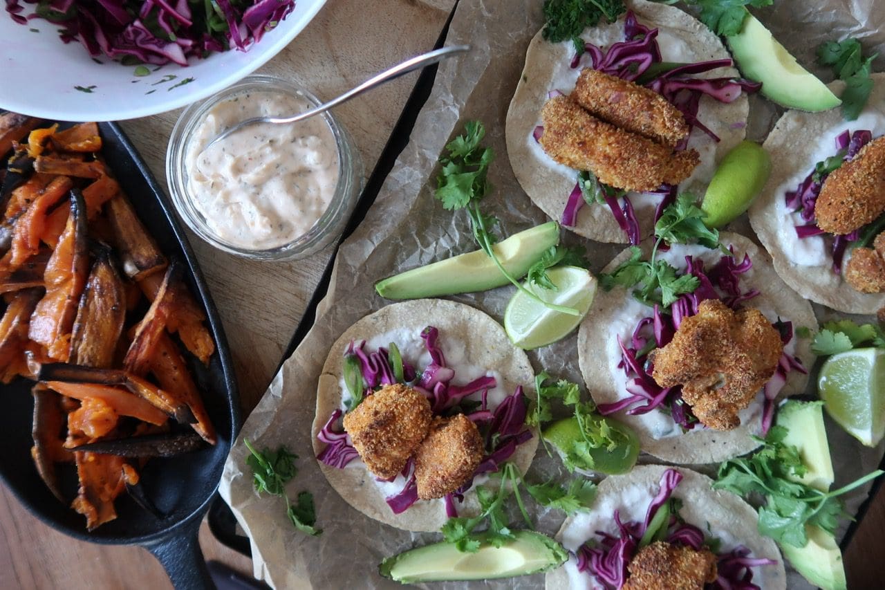Crispy Cod Tacos with Pickled Slaw & Chilli Cream. Street Food You Can ...